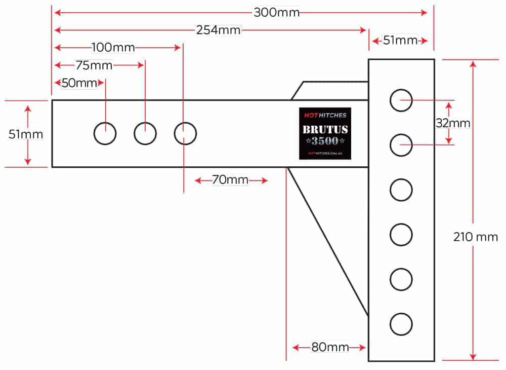 Brutus by Black Jack Adjustable Steel Hitch 210mm Drop with 70mm Ball ...